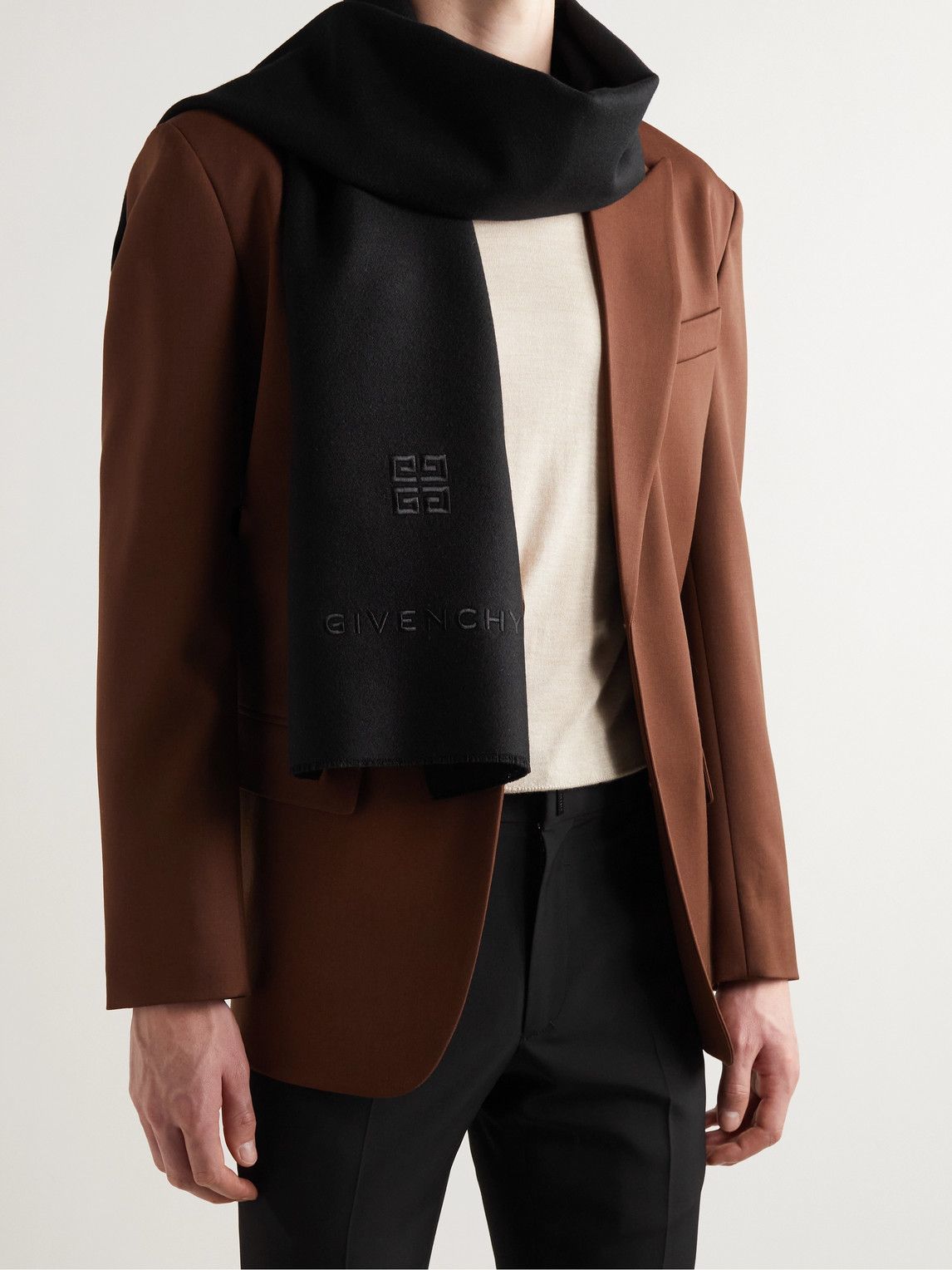 Givenchy - Logo-Embroidered Wool and Cashmere-Blend Scarf Givenchy