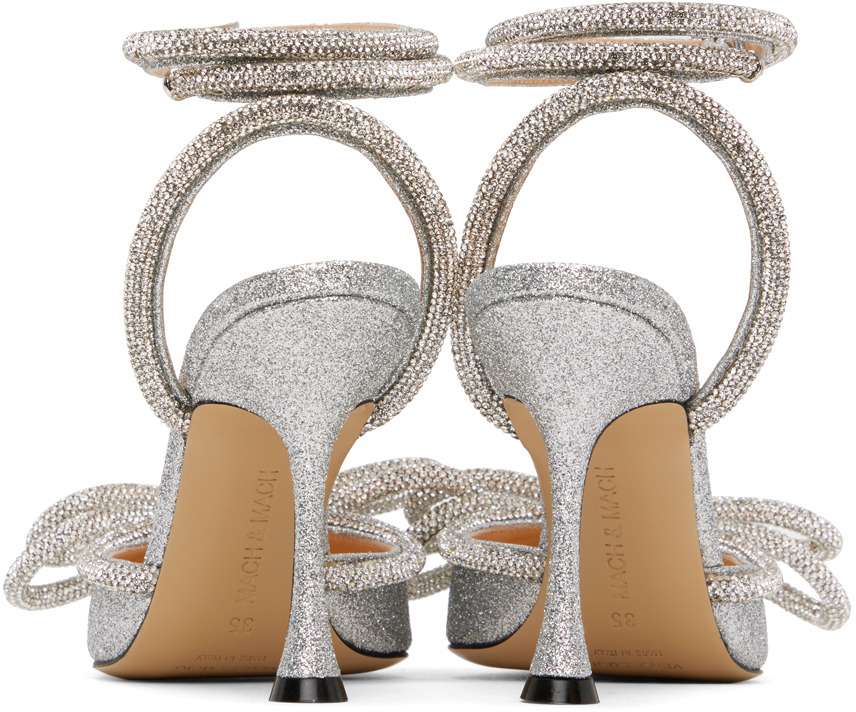 MACH & MACH Silver Glitter Double Bow Heels MACH & MACH