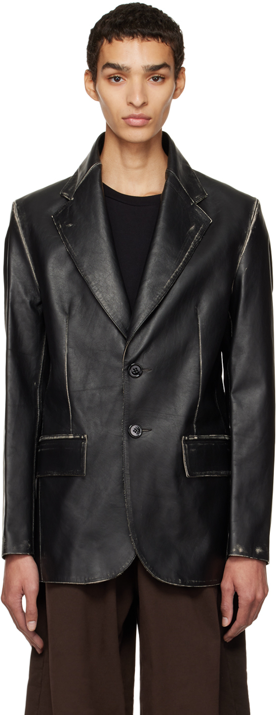 MM6 Maison Margiela Black Distressed Leather Jacket MM6 Maison Margiela