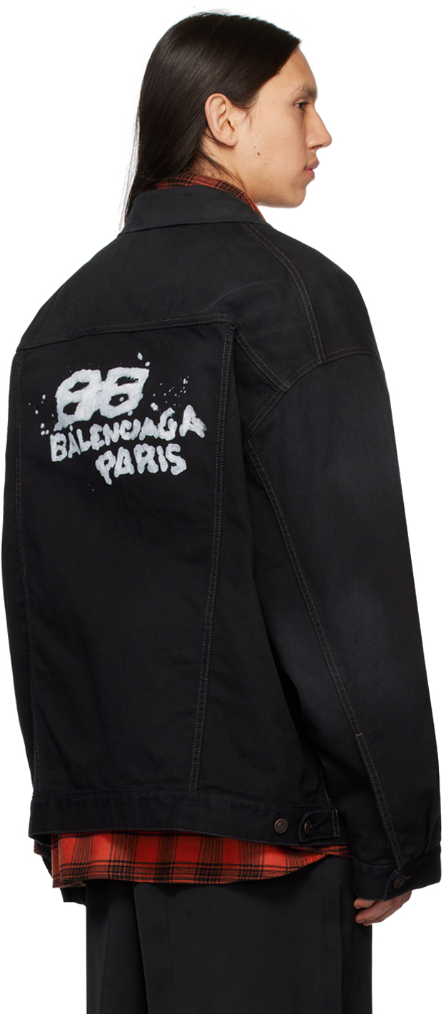 Balenciaga Black Hand Drawn BB Denim Jacket Balenciaga