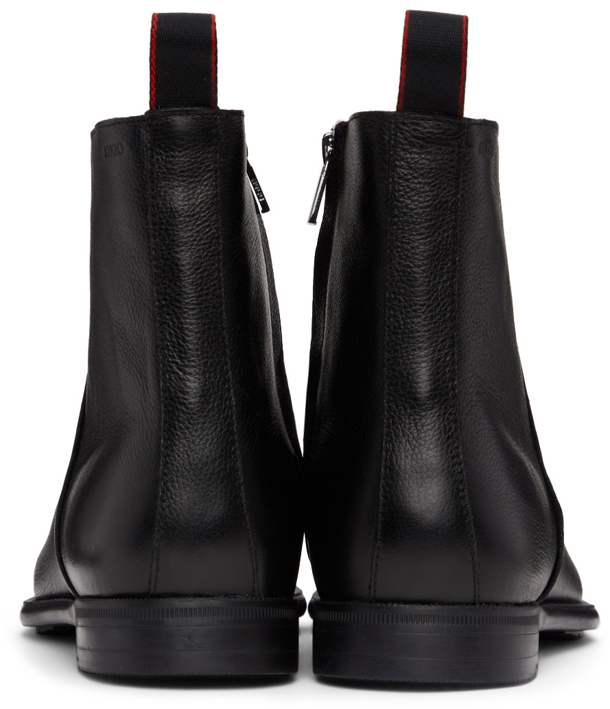 Hugo Black Grained Leather Zip-Up Boots Hugo Boss