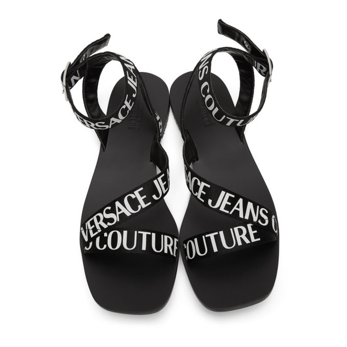 Versace Jeans Couture Black Cross Strap Sandals Versace