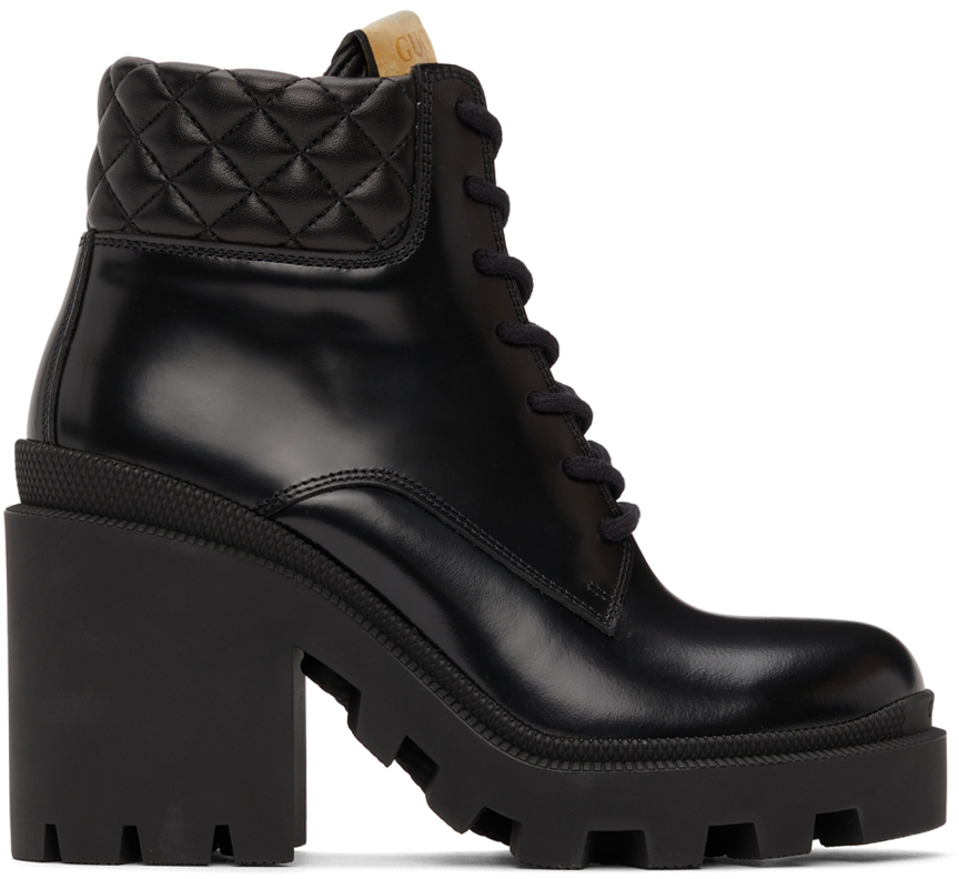 Gucci Black Lace-Up Heeled Boots Gucci