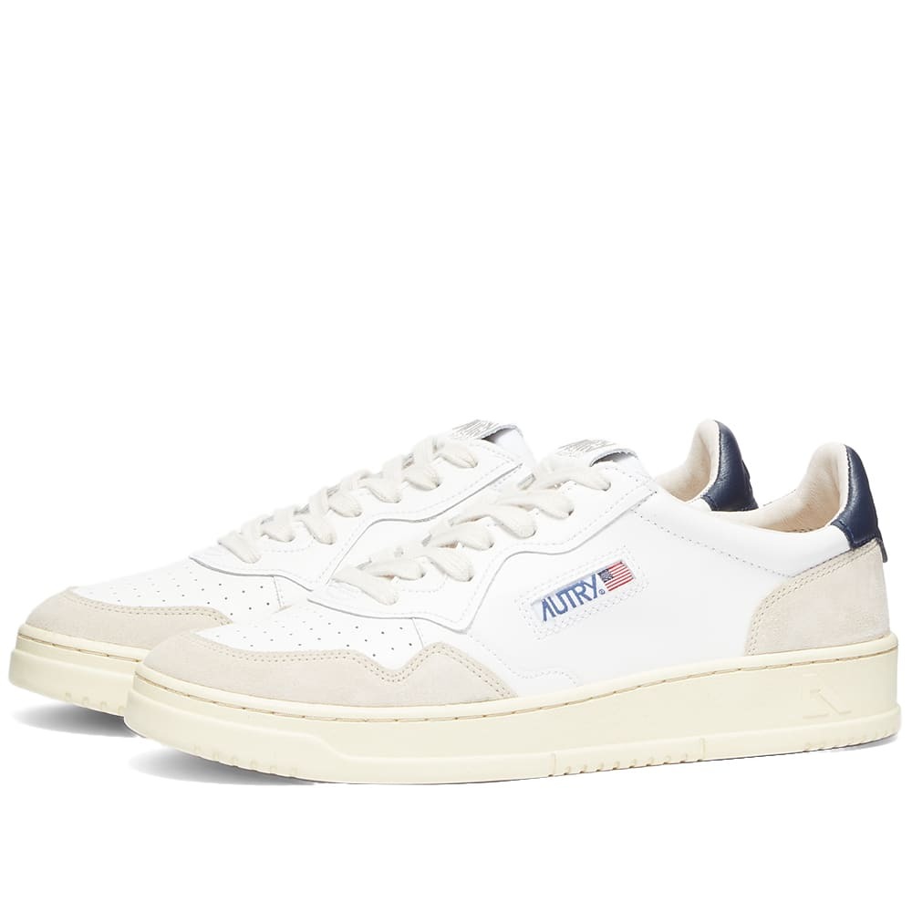 Autry Men's 01 Low Leather and Suede Sneakers in White/Navy Autry
