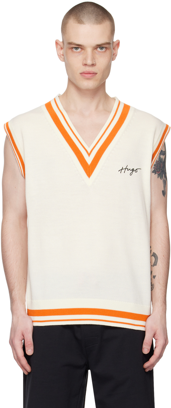 Hugo White & Orange V-Neck Vest Hugo Boss