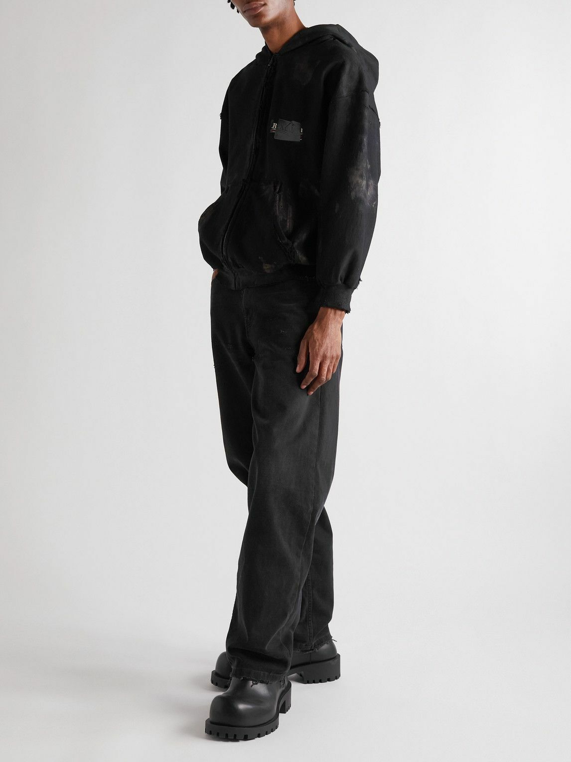 Balenciaga - Gaffer Logo-Embroidered Distressed Cotton-Jersey Zip-Up ...