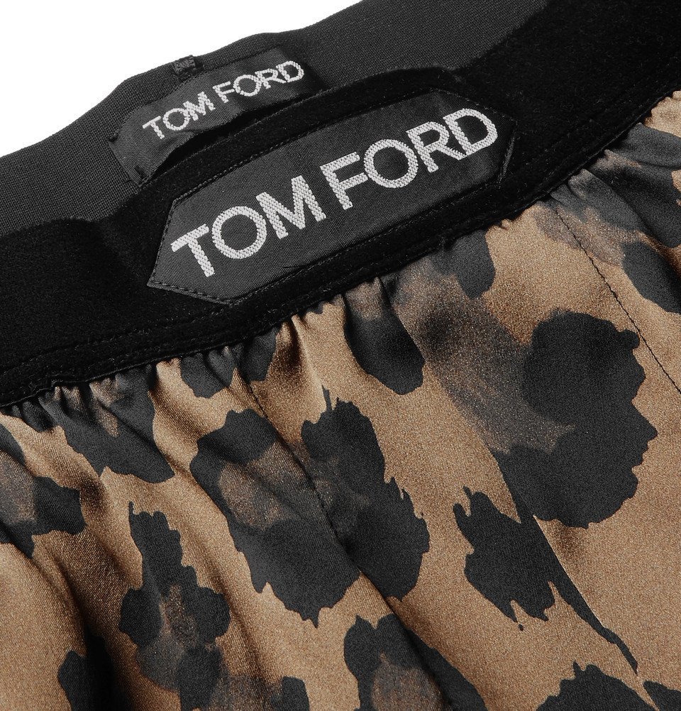 Tom Ford Velvet Trimmed Leopard Print Stretch Silk Boxer Shorts