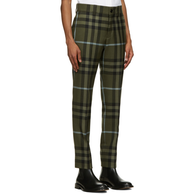 Burberry Green Wool Technical Check Trousers Burberry