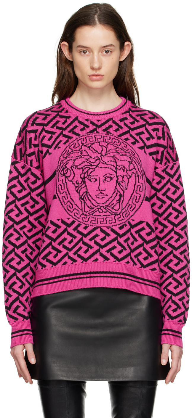 Versace Pink 'La Greca' Medusa Sweater Versace