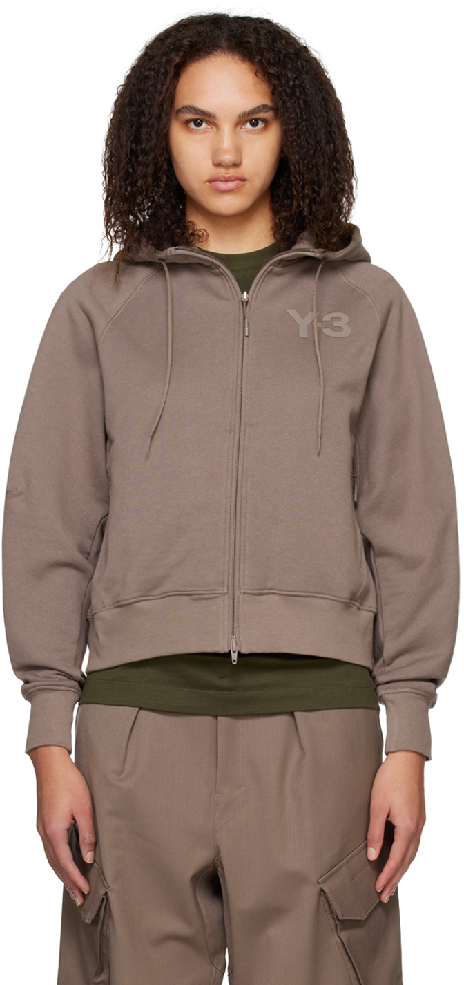 Y-3 Taupe Zip Hoodie Y-3