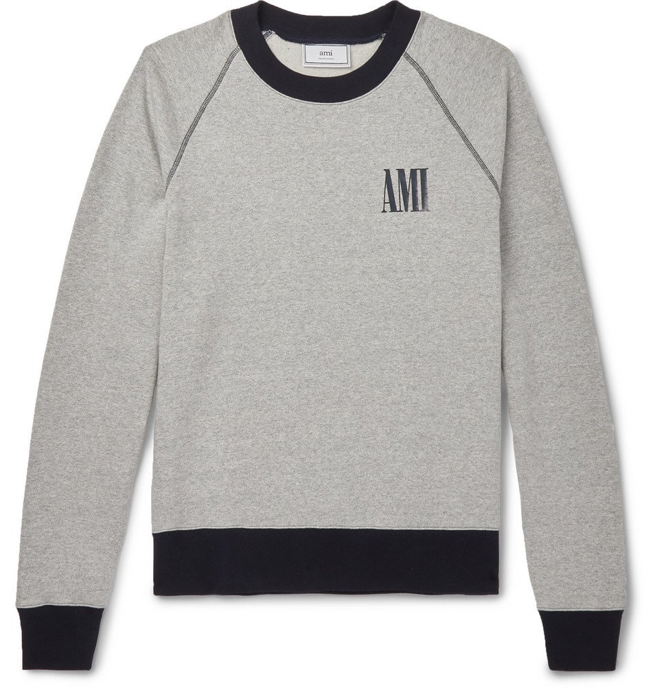AMI - Logo-Print Mélange Fleece-Back Cotton-Jersey Sweatshirt - Gray AMI