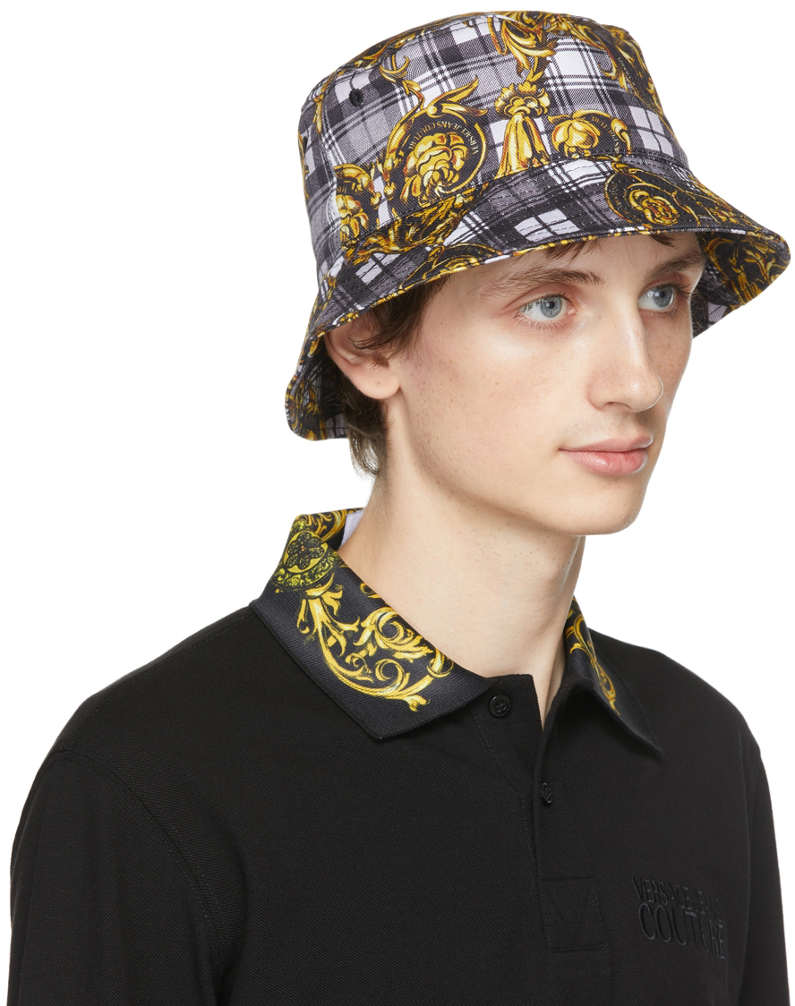 Versace Jeans Couture Grey Tartan Baroque Bucket Hat Versace