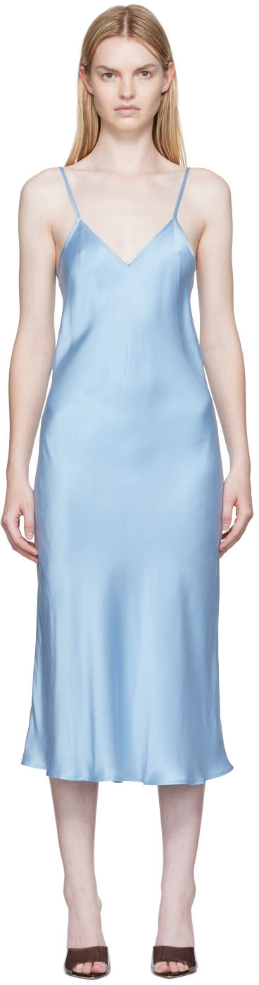 Silk Laundry Blue Silk Midi Dress Silk Laundry