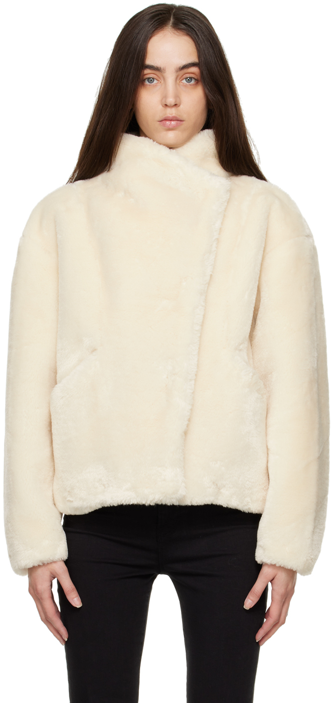 FRAME Off-White Button Faux-Fur Jacket Frame Denim