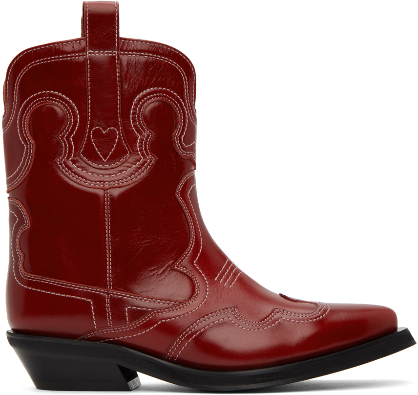 GANNI Burgundy Western Boots GANNI