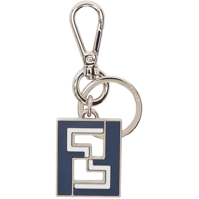 Fendi Navy and Silver Logo Keychain Fendi