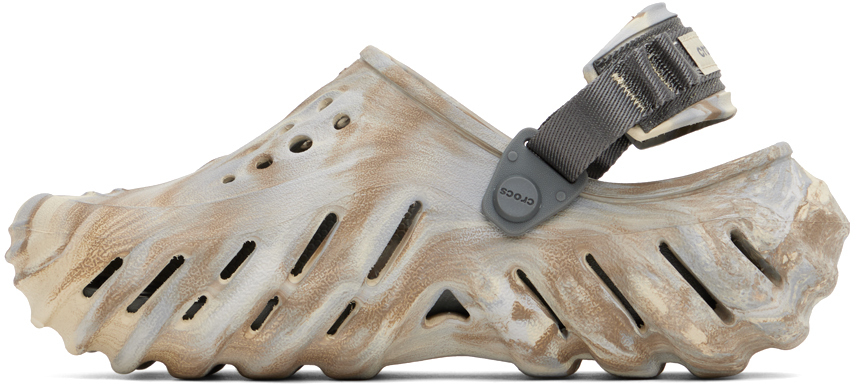 Crocs Off-White & Beige Echo Marbled Clogs Crocs