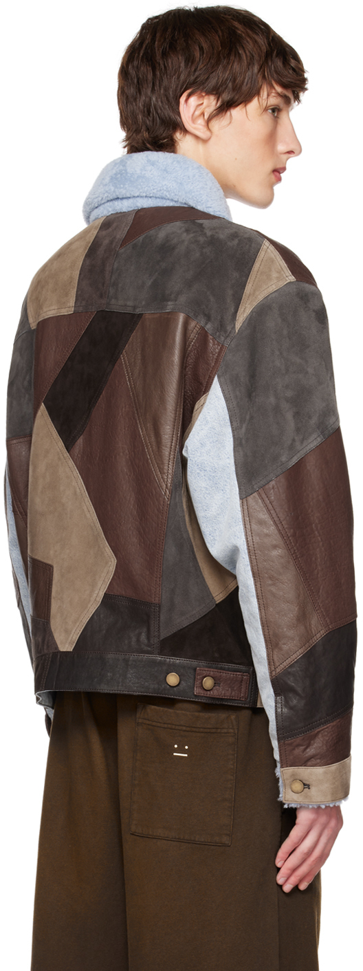 Acne Studios Brown Patchwork Leather Jacket Acne Studios