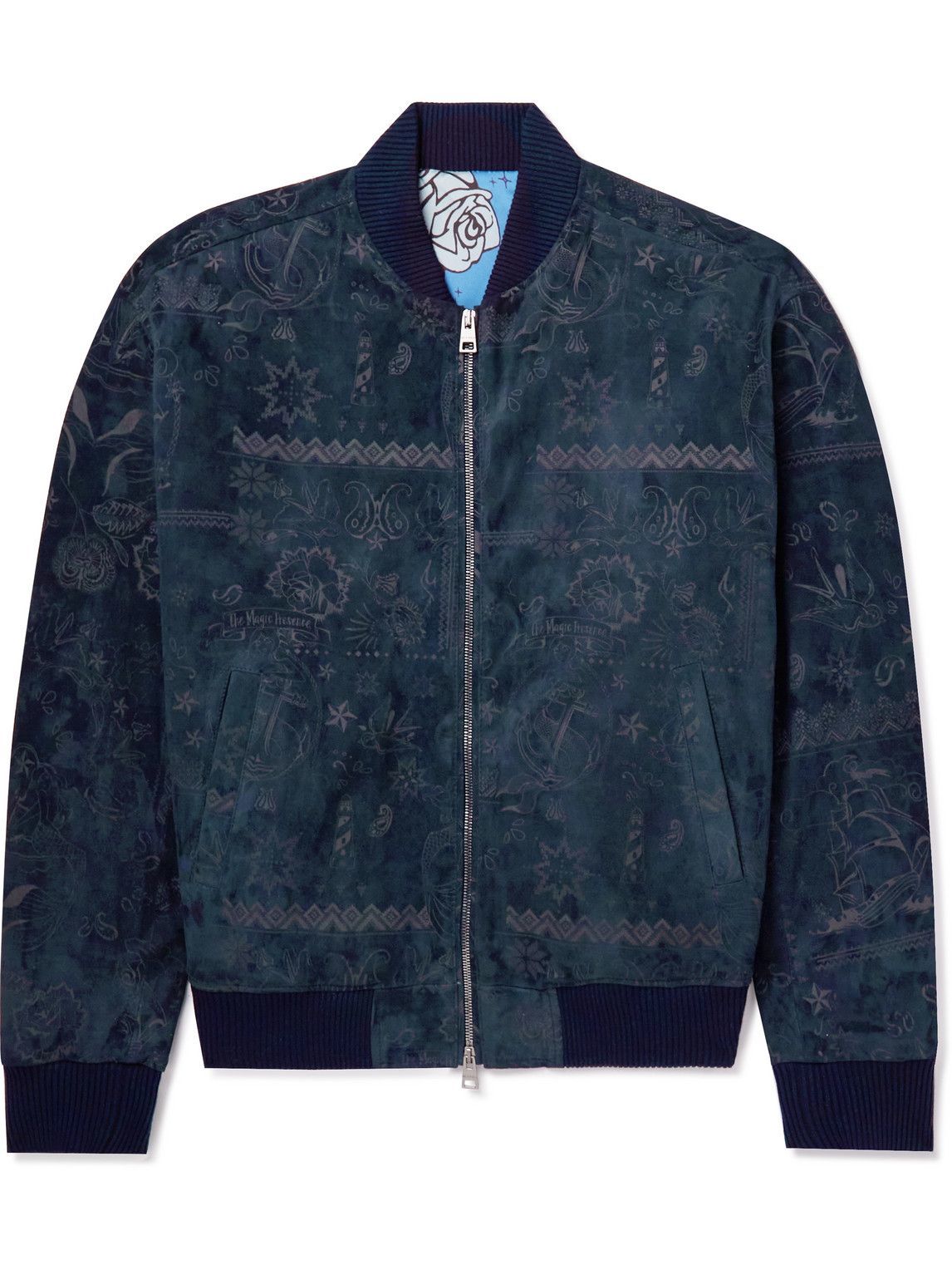 Etro - Printed Suede Bomber Jacket - Blue Etro