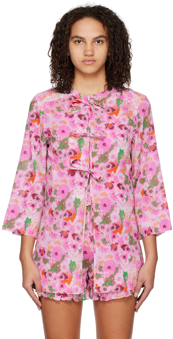 GANNI Pink Open Front Blouse GANNI