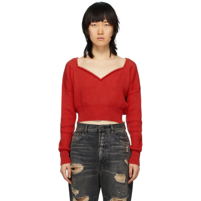 Unravel Red Cashmere V-Neck Sweater Unravel