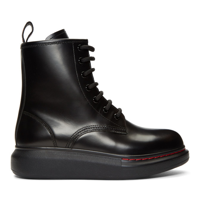 Alexander McQueen Black Contrast Sole Combat Boots Alexander McQueen
