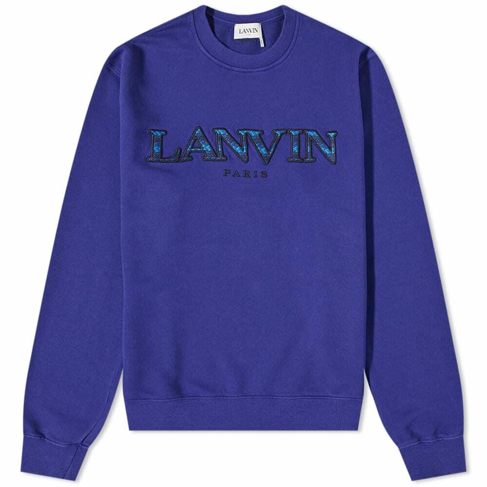 Lanvin Men's Curb Embroidered Crew Sweat in Majorelle Blue Lanvin