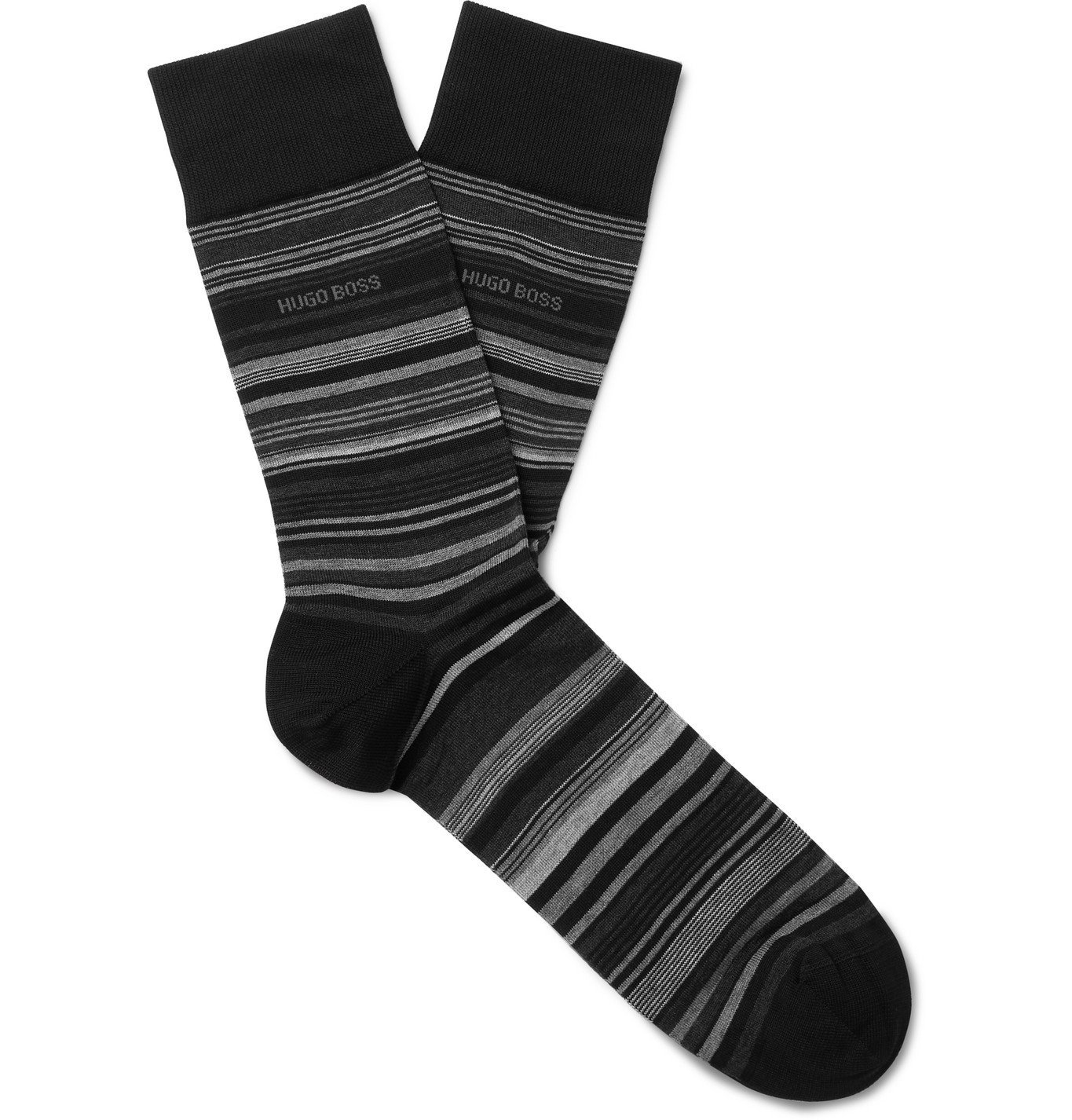 HUGO BOSS - Striped Stretch Cotton-Blend Socks - Black Hugo Boss