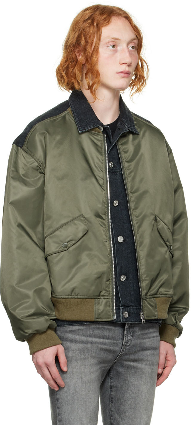 FRAME Khaki & Black Layered Denim Jacket Frame Denim