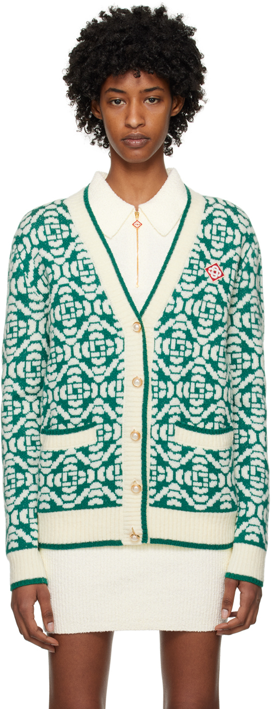 Casablanca Green & Off-White Monogram Cardigan Casablanca