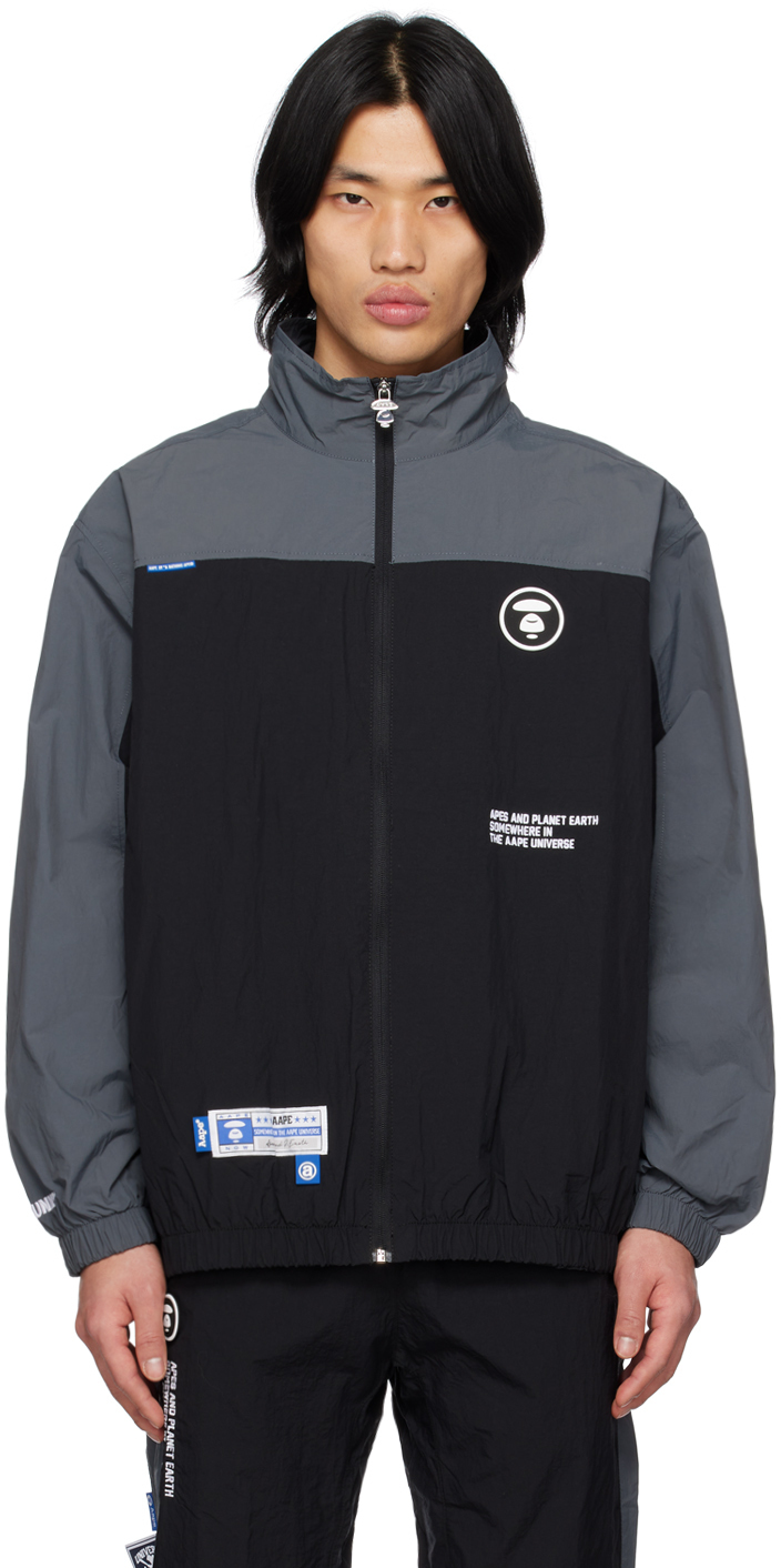 AAPE by A Bathing Ape Gray & Black Embroidered Jacket AAPE by A Bathing Ape