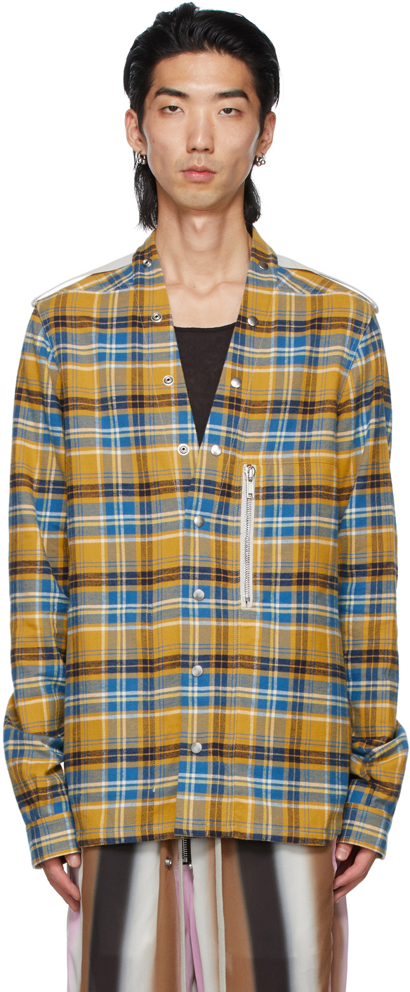 Rick Owens Yellow Plaid Larry Shirt Rick Owens