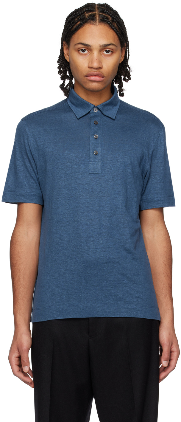 ZEGNA Blue Solid Polo Zegna