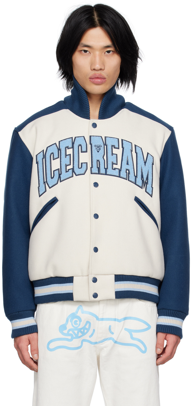 ICECREAM Beige & Navy College Varsity Bomber Jacket ICECREAM