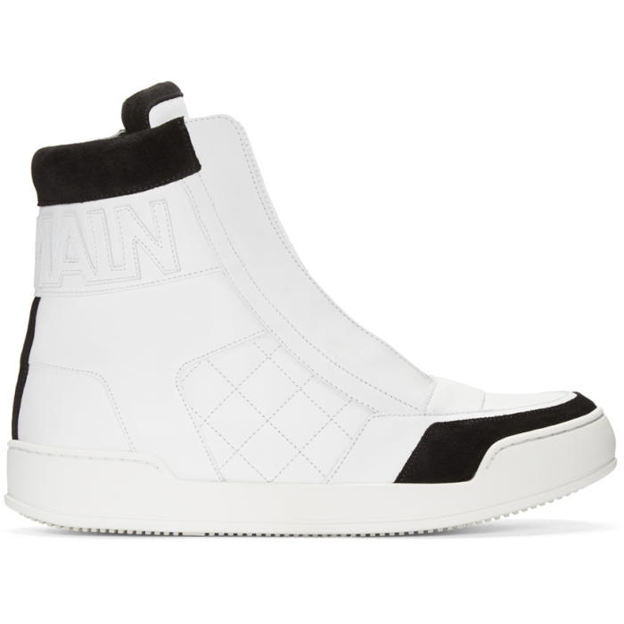 Balmain White Quilted High-Top Sneakers Balmain