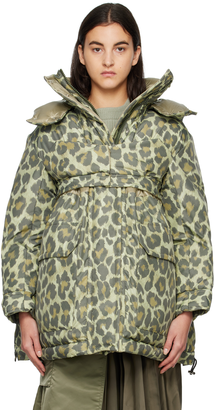 sacai Khaki Leopard Print Padded Jacket Sacai