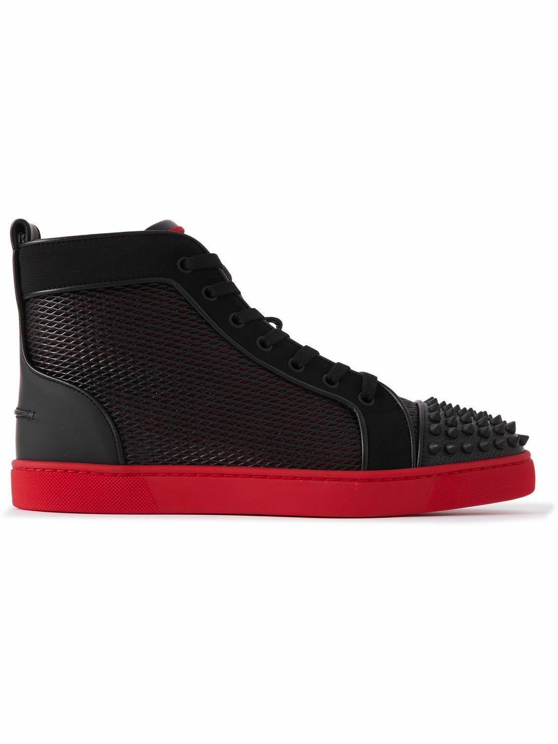 Christian Louboutin - Lou Spikes Studded Leather, Mesh and Canvas High ...