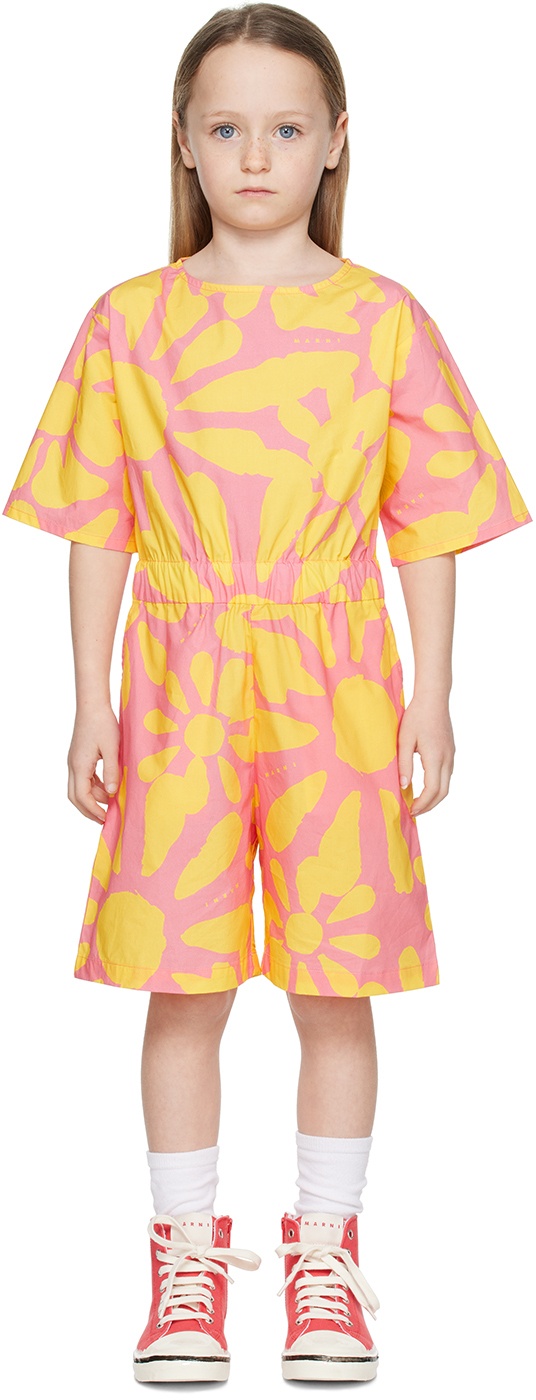 Marni Kids Pink & Yellow Floral Jumpsuit Marni