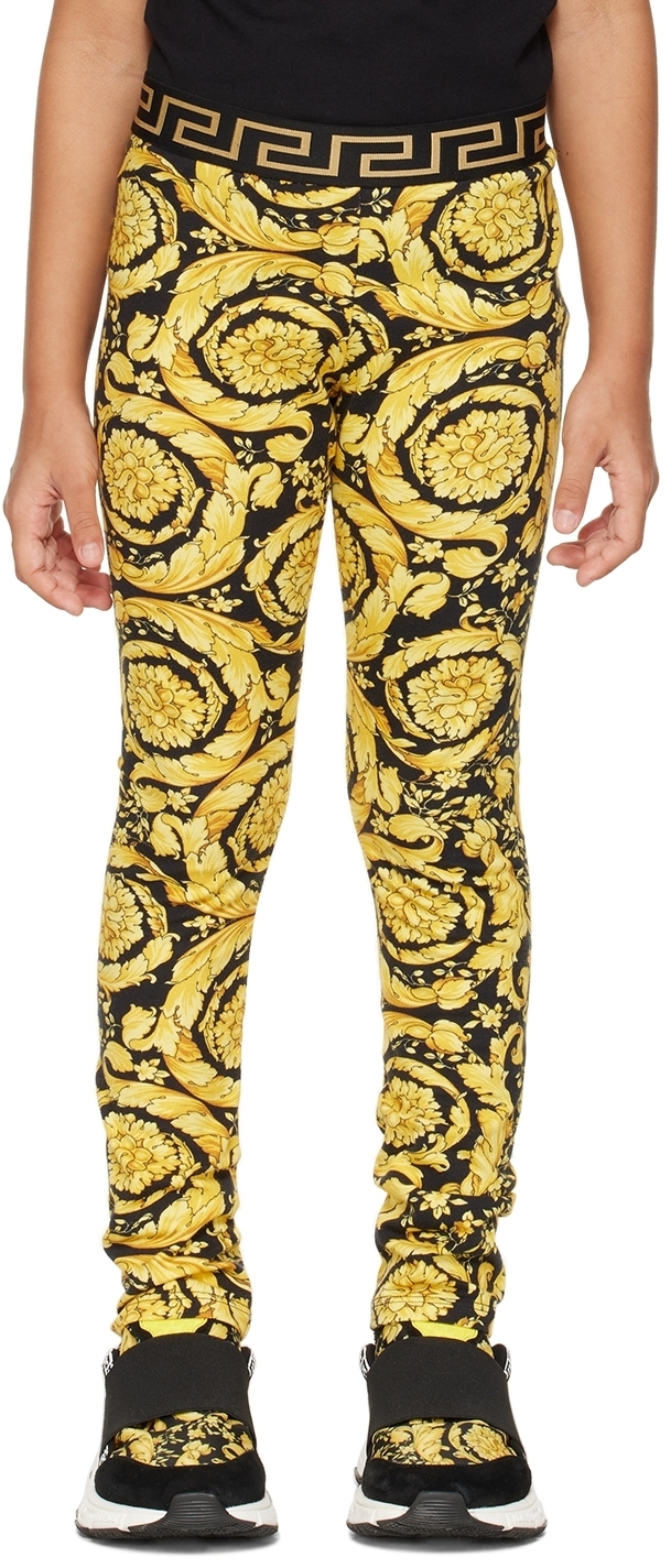 Versace Kids Black & Gold Barocco Leggings Versace
