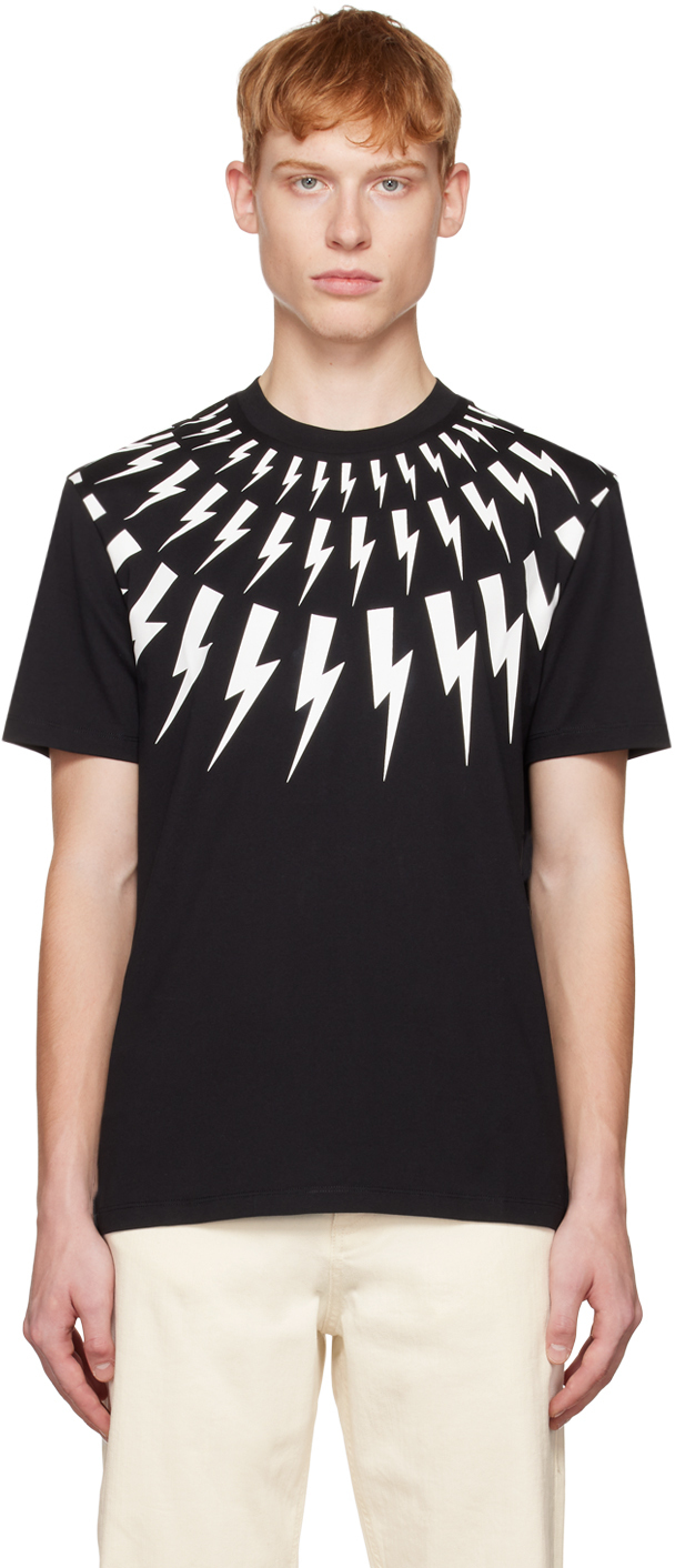 Neil Barrett Black Fair Isle Thunderbolt T-Shirt Neil Barrett