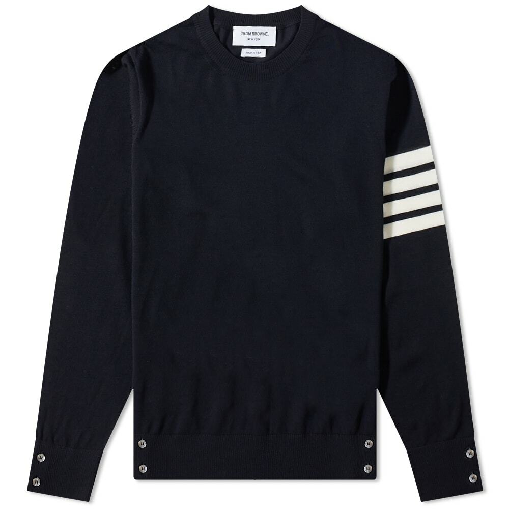 Thom Browne Men's Classic Merino Crew Knit in Navy Thom Browne