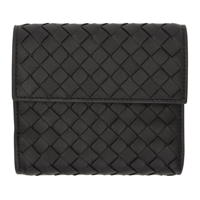 Bottega Veneta Black Small Intrecciato Trifold Wallet Bottega Veneta