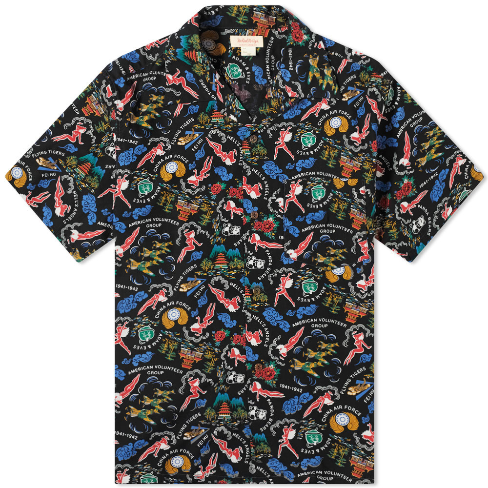 The Real McCoy's Men's The Real McCoys Flying Tigers Hawaiian Shirt in Black The Real McCoys