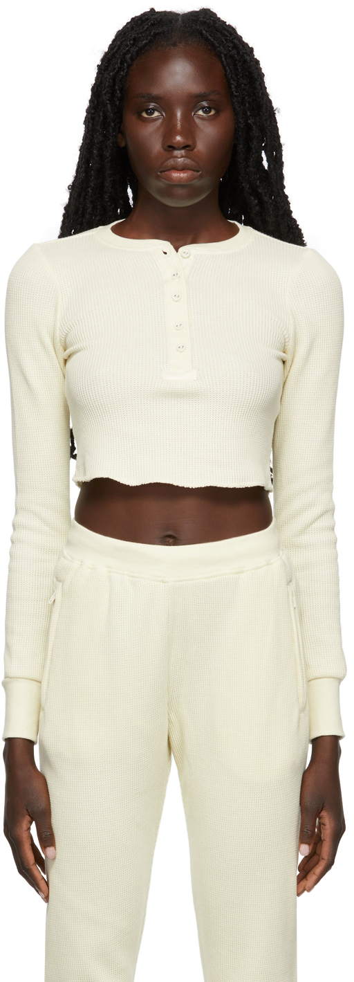 SKIMS Off-White Waffle Long Sleeve Crop Henley SKIMS