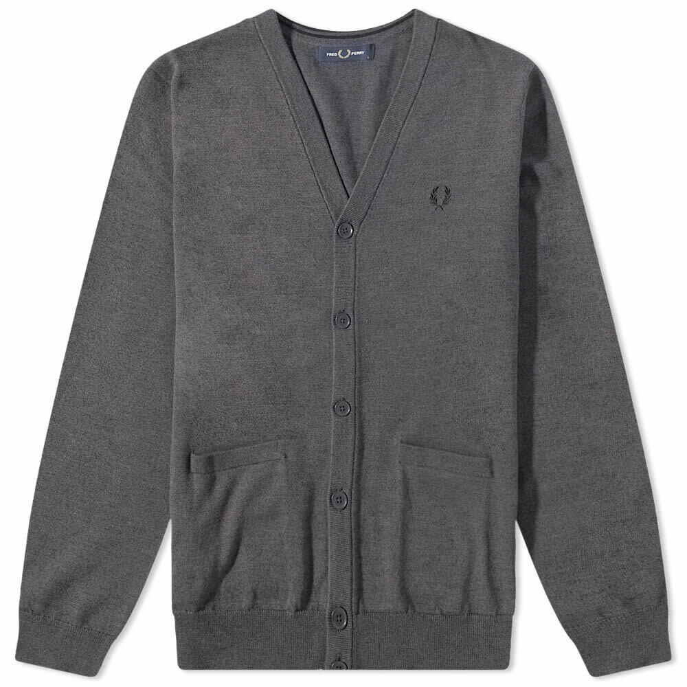 Fred Perry Men's Merino Cardigan in Dark Grey Marl Fred Perry