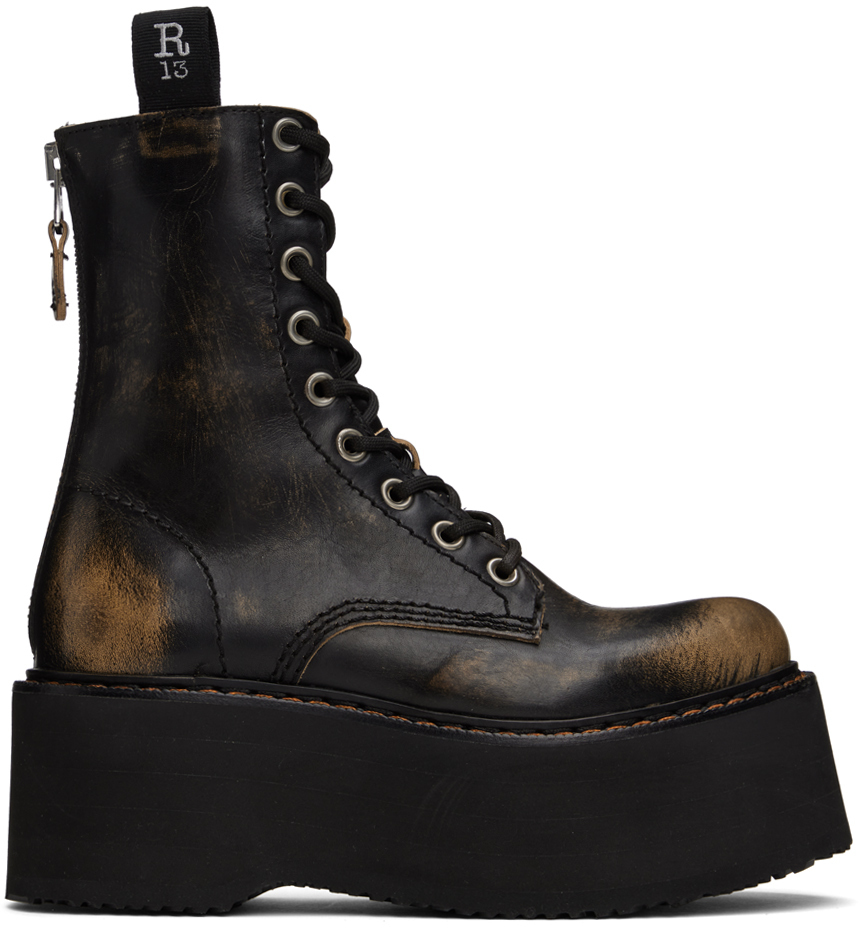 R13 Black Double Stack Boots R13