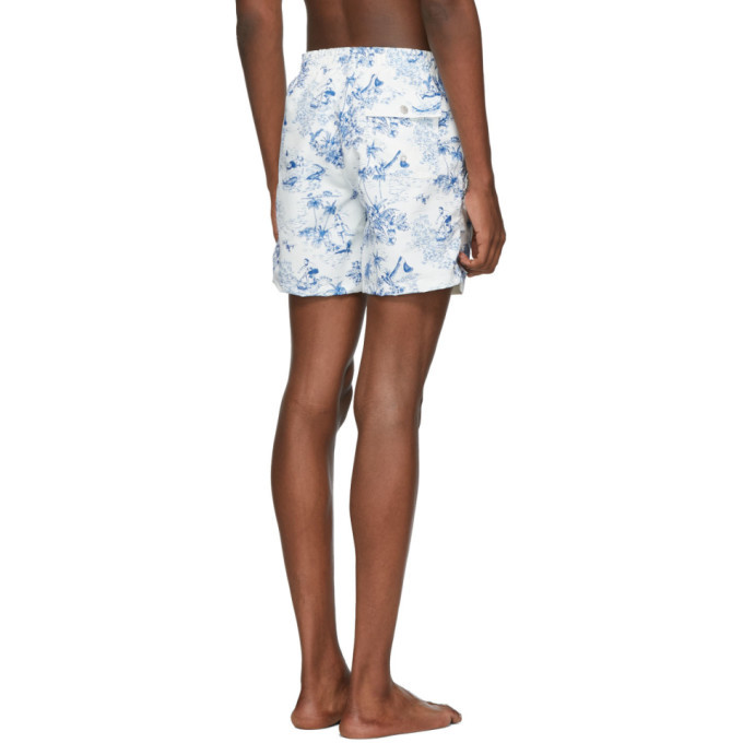 Bather White and Blue Toile Swim Shorts Bather