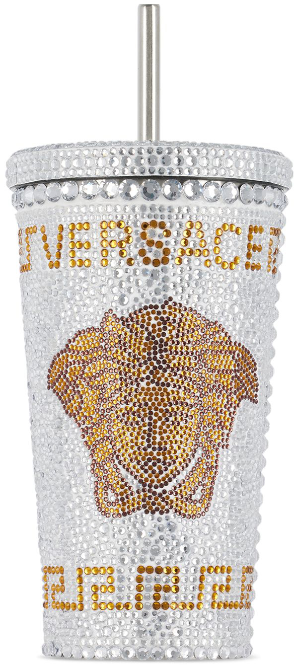 Versace Silver Medusa Studded Travel Tumbler Versace