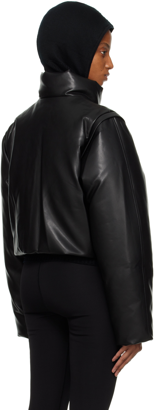 LOW CLASSIC Black Cropped Faux-Leather Down Jacket Low Classic