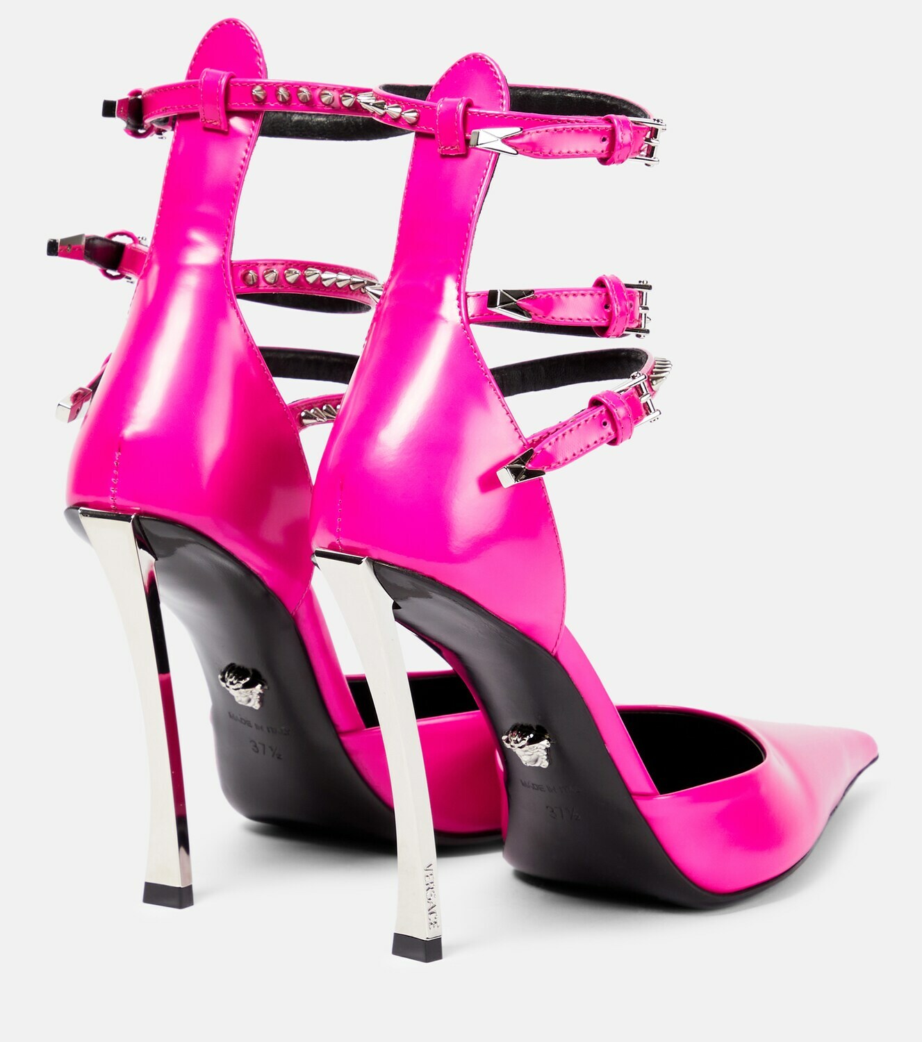 Versace - Pin-Point embellished leather pumps Versace